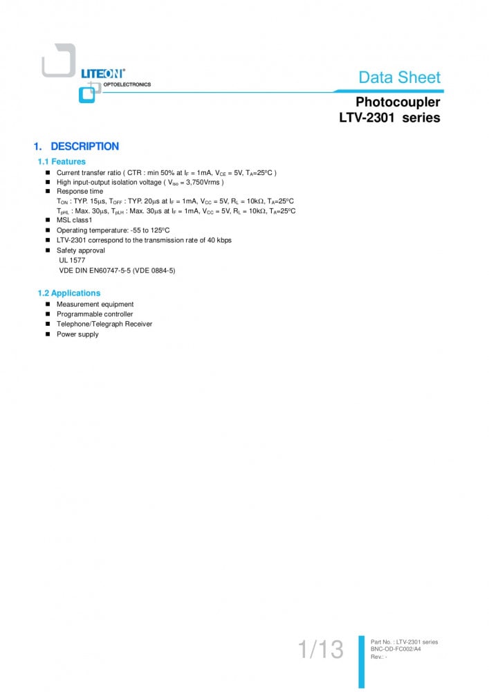 LTV2301GB-V-G datasheet page 1