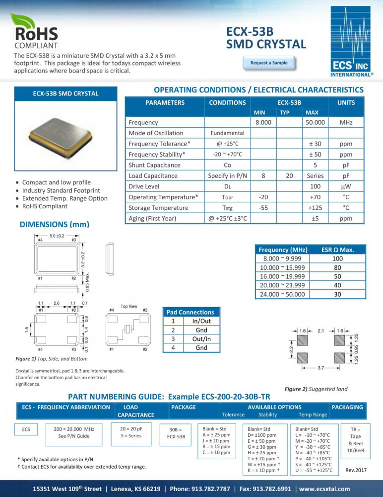 ECS ECX-53B crystal datasheet page 1