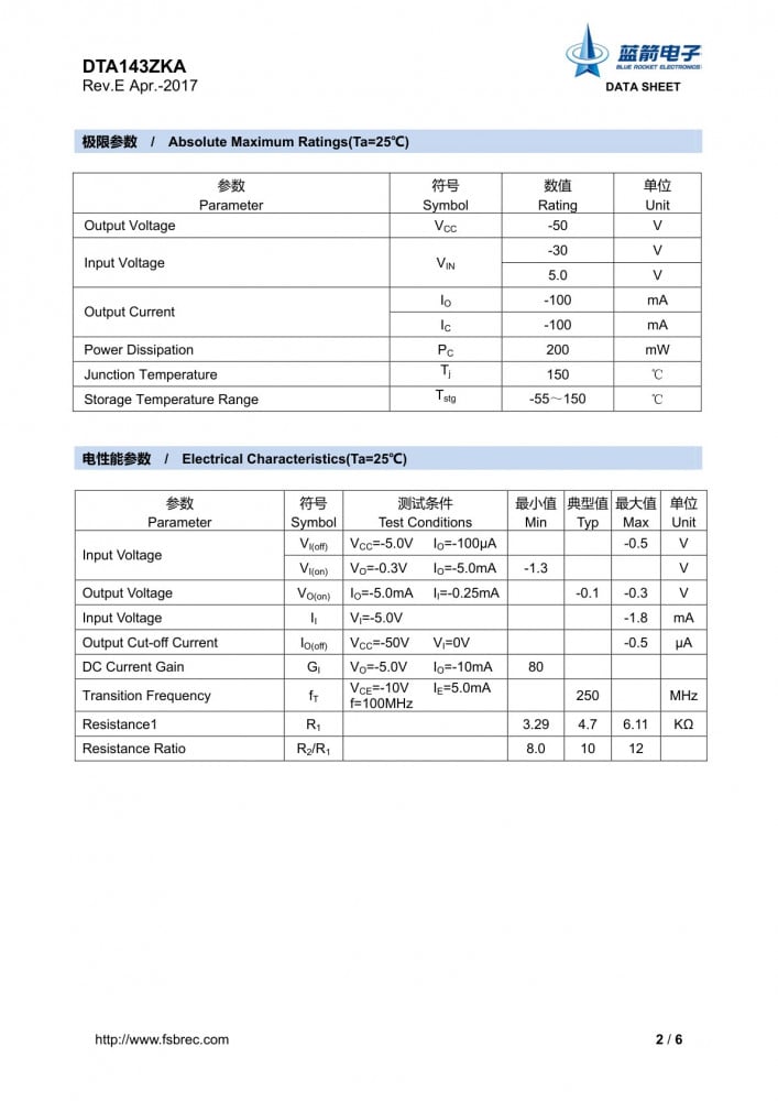 DTA143ZKA datasheet page 2