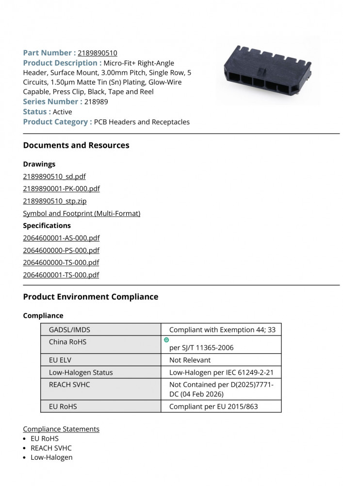 MOLEX 2189890510 technical document image 1