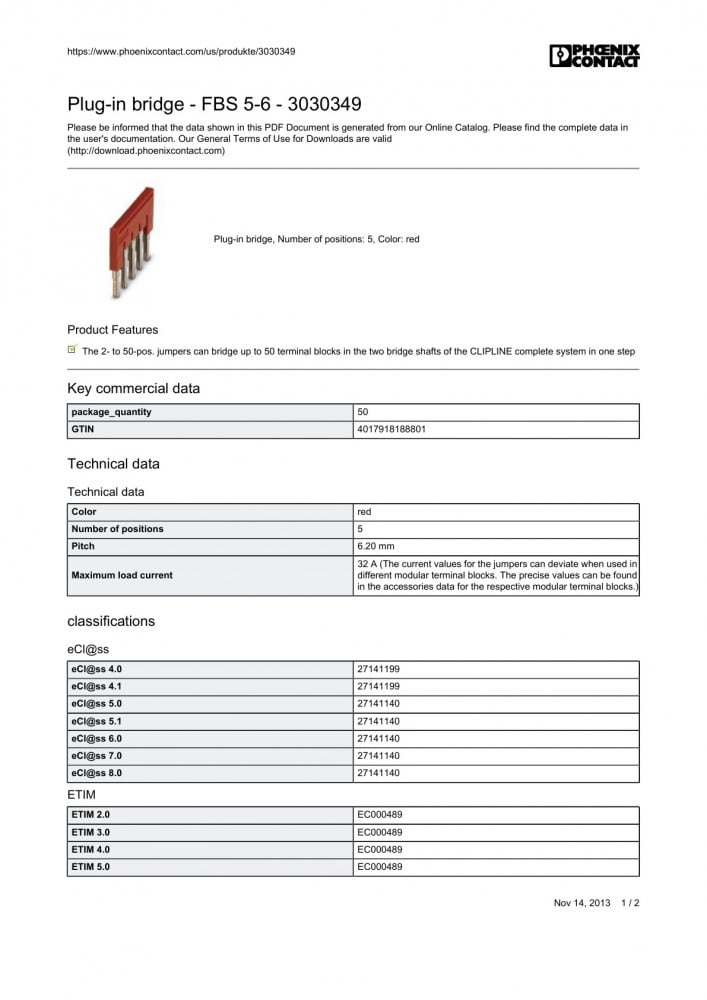 Phoenix Contact FBS 5-6 3030349 product document page 1