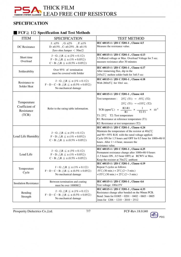 PSA FCF series datasheet page 8