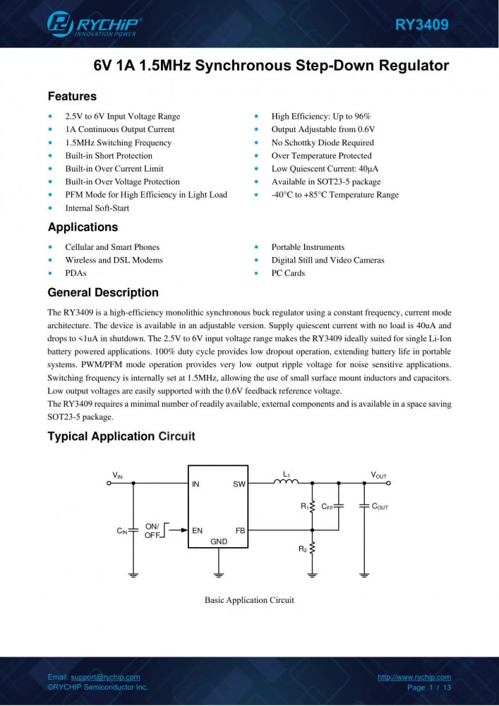 RY3409 datasheet page 1