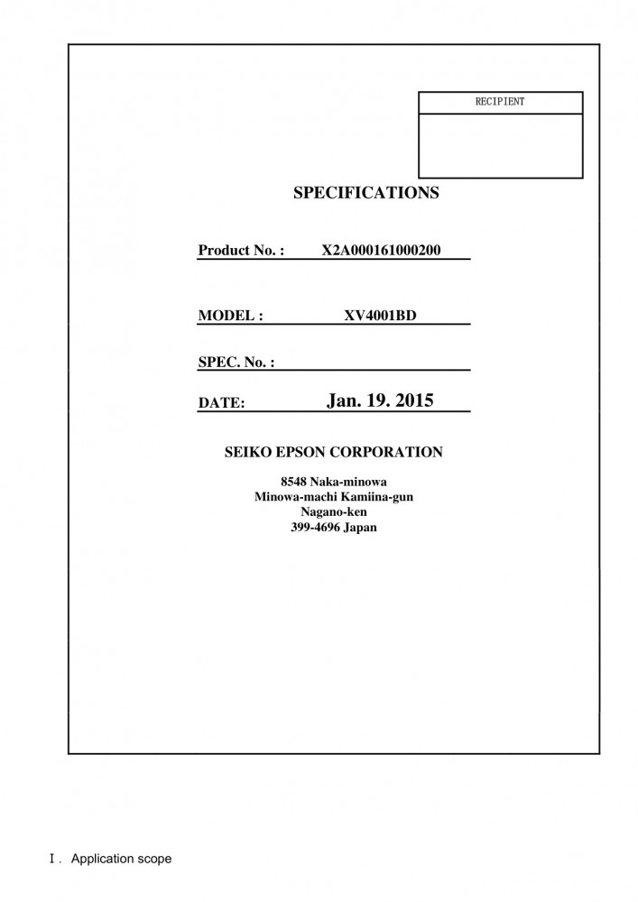 XV4001BD specification page 1