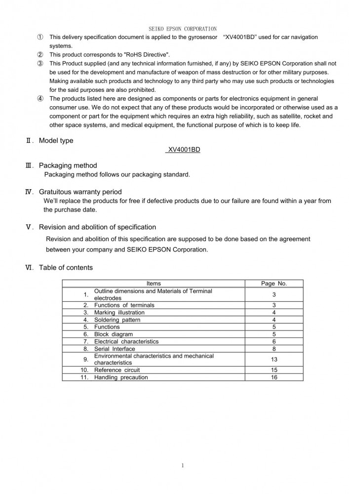 XV4001BD specification page 2