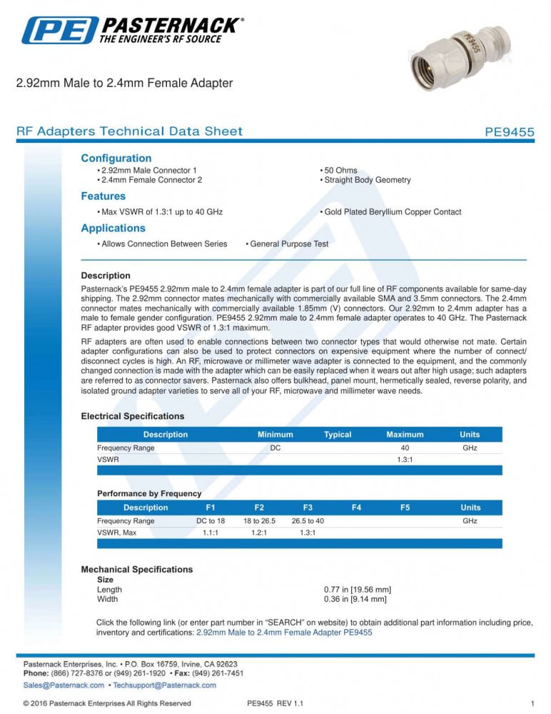 PE9455 technical document page 1