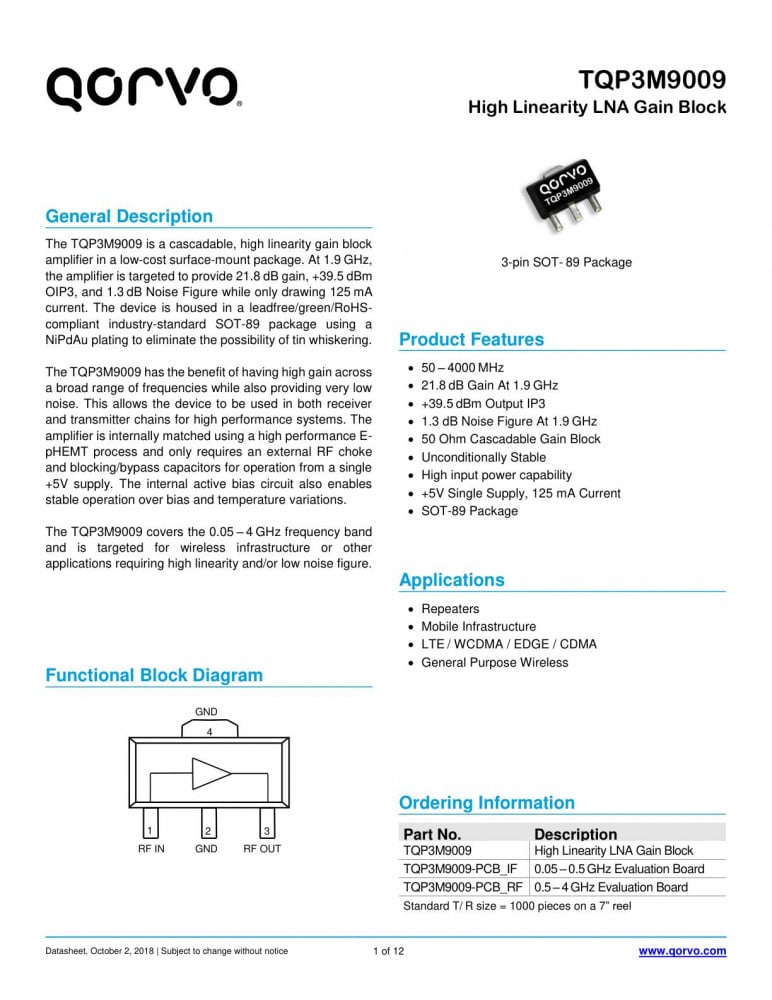 TQP3M9009 datasheet page 1