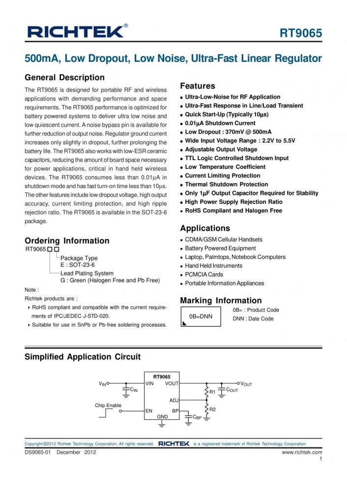 RT9065GE datasheet page 1