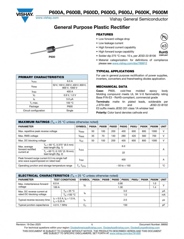 VISHAY P600 datasheet page 1
