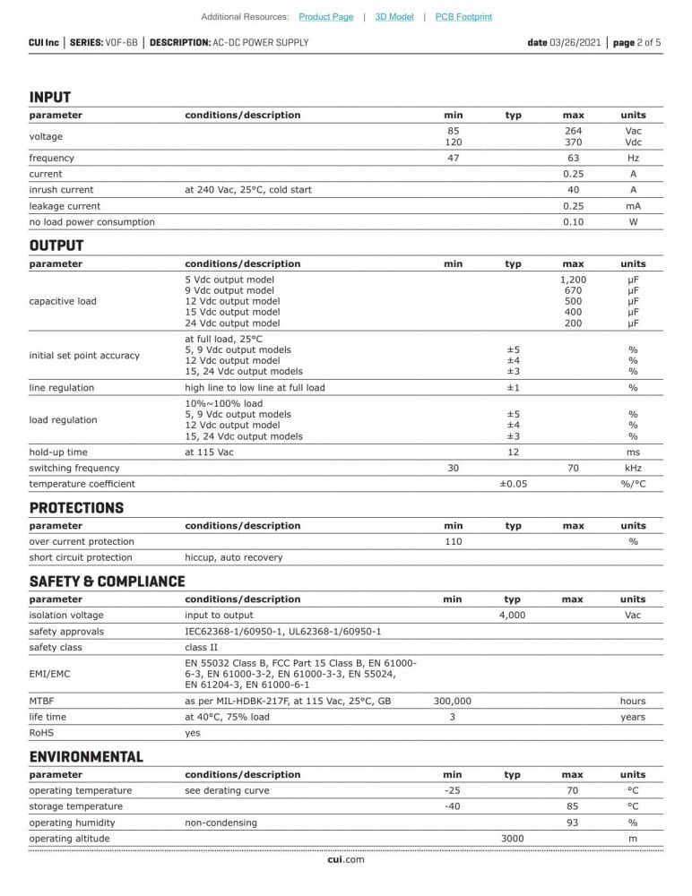 VOF-6B series datasheet page 2