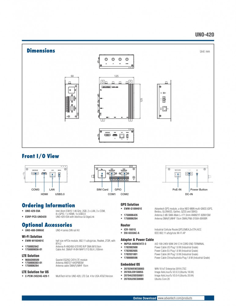 ADVANTECH UNO-420-E0A technical document page 2