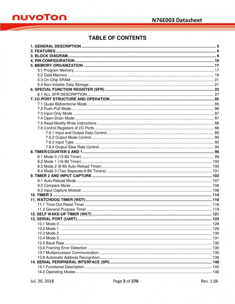 N76E003 datasheet page 2