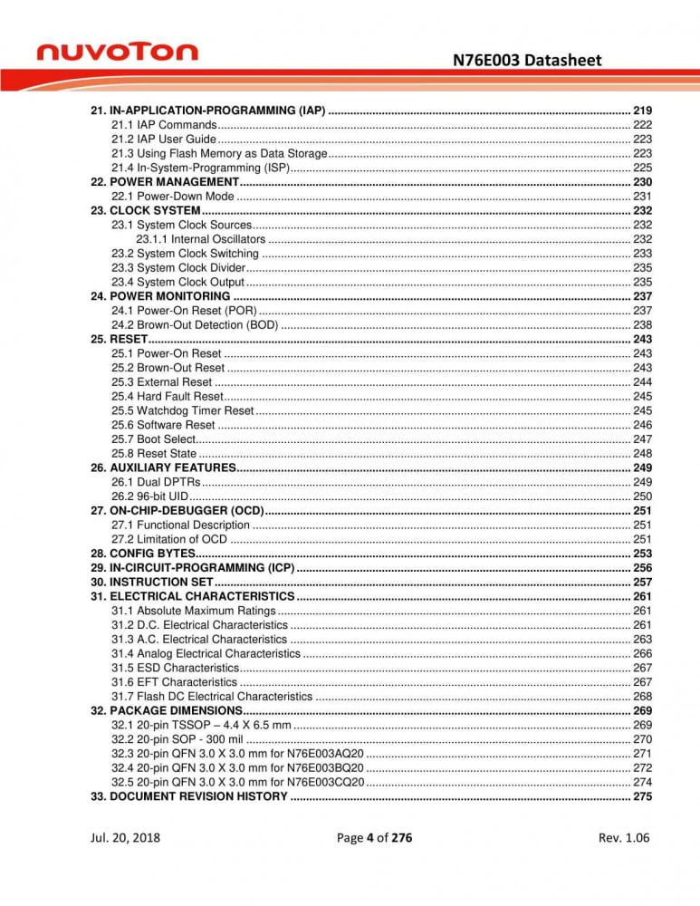 N76E003 datasheet page 4