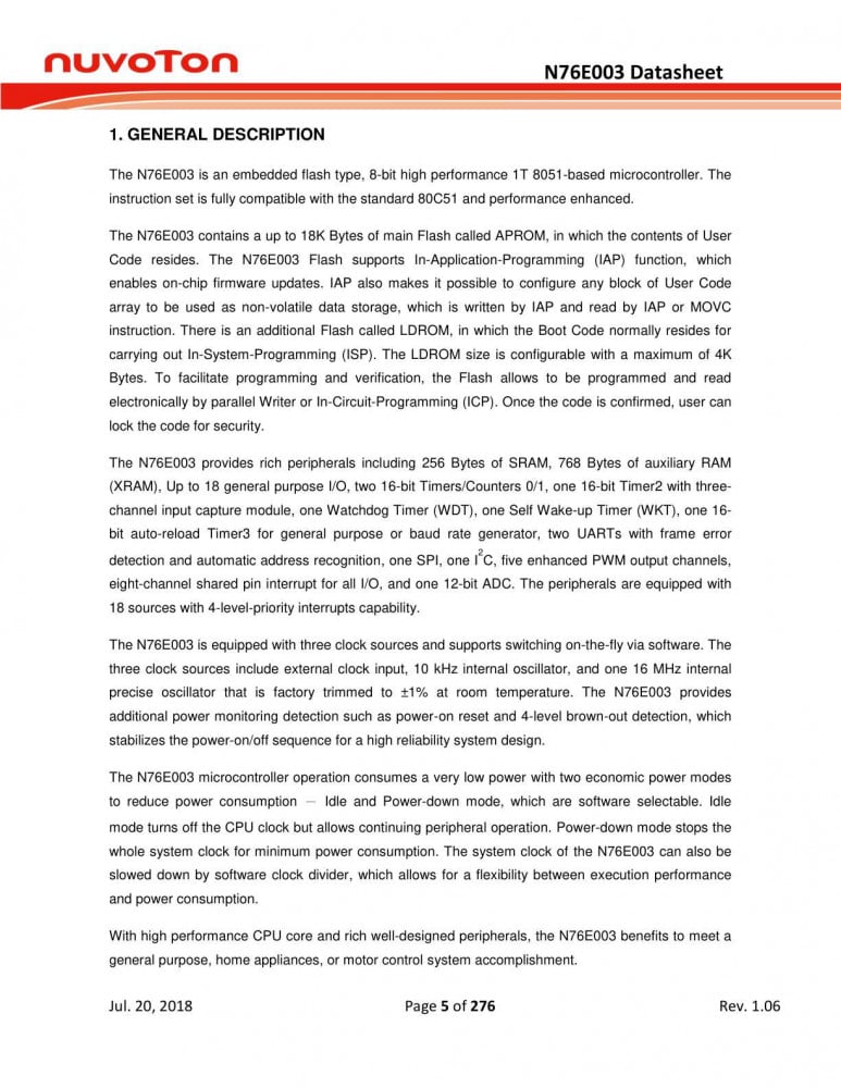 N76E003 datasheet page 5