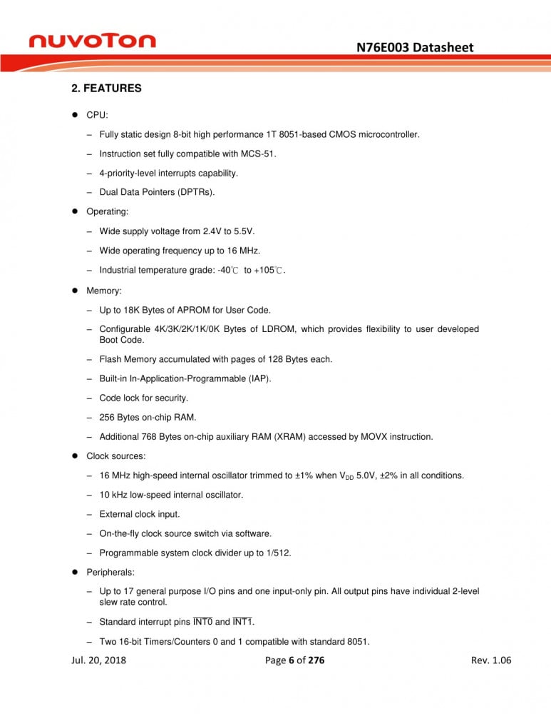 N76E003 datasheet page 6
