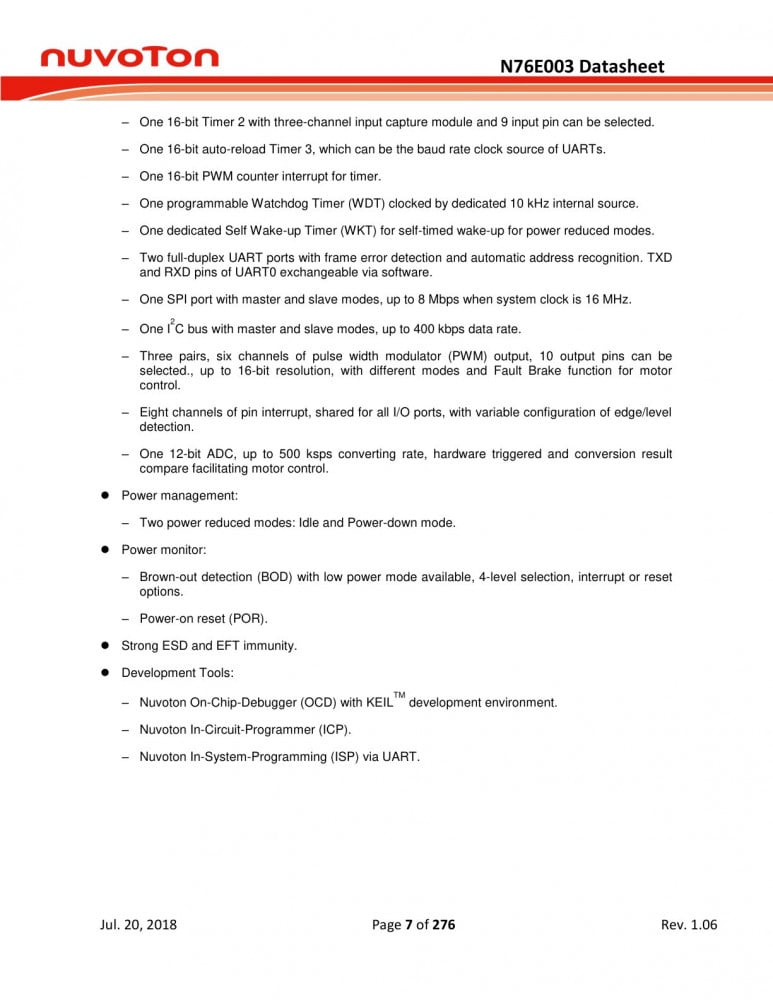 N76E003 datasheet page 7
