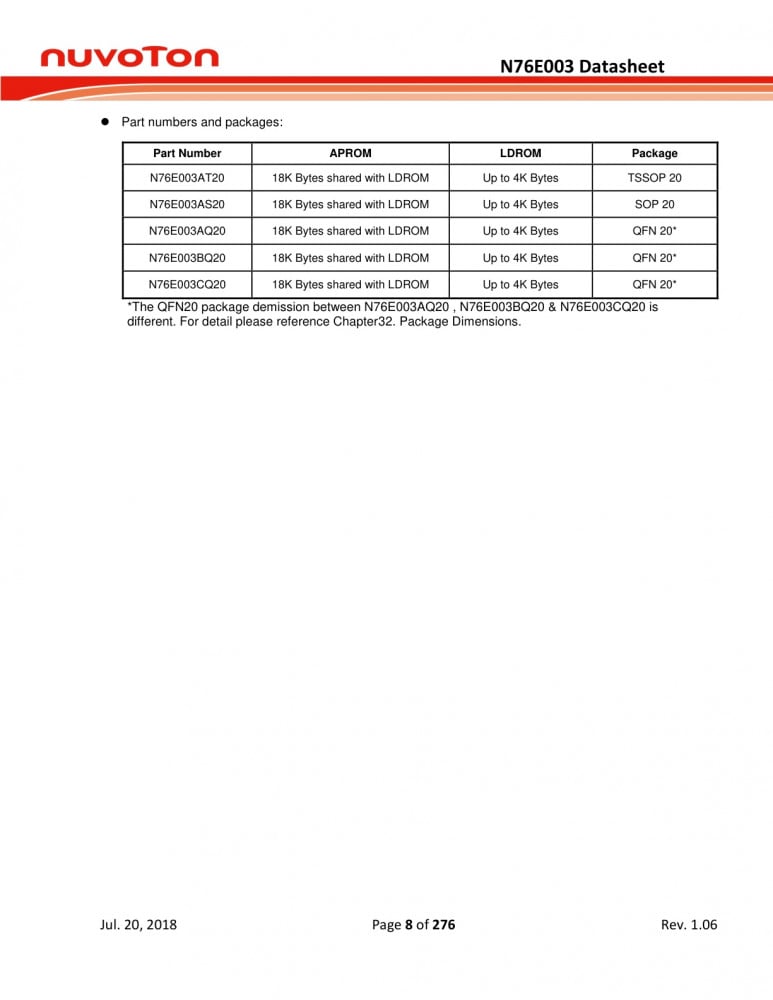 N76E003 datasheet page 8