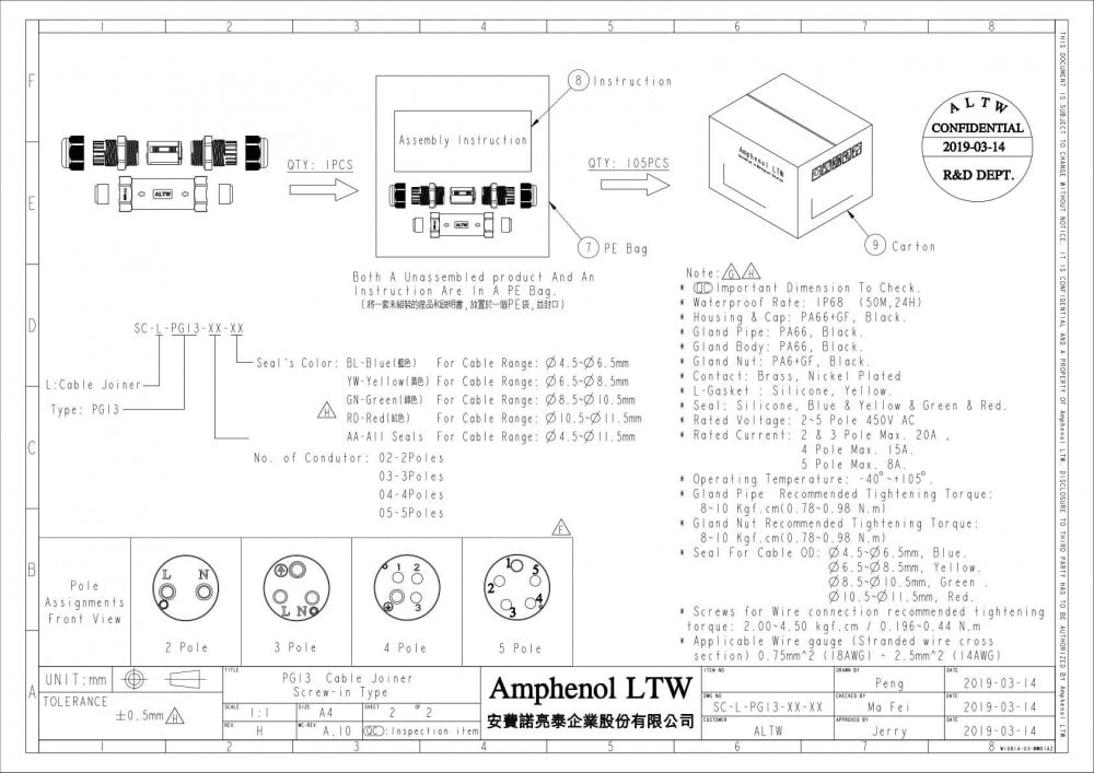 Amphenol SC-L-PG13-04-GN engineering drawing sheet 2