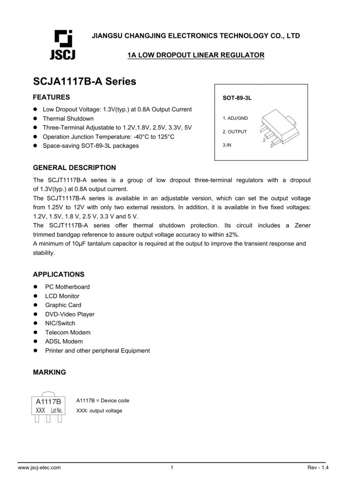 SCJA1117B-ADJ-A datasheet page 1