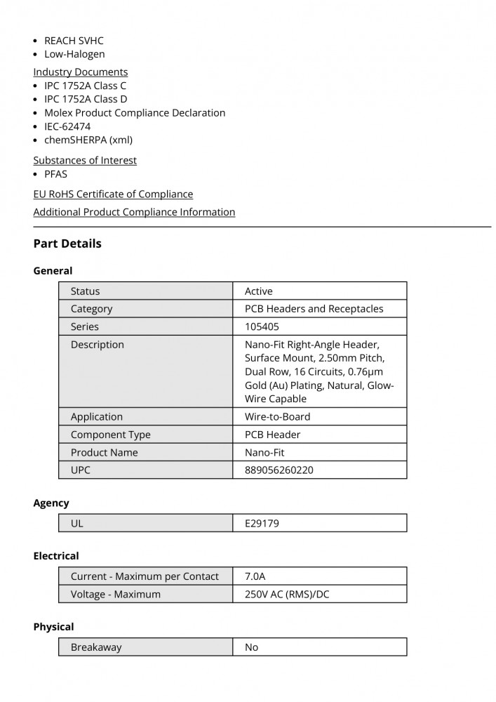 MOLEX Nano-Fit specification page 2