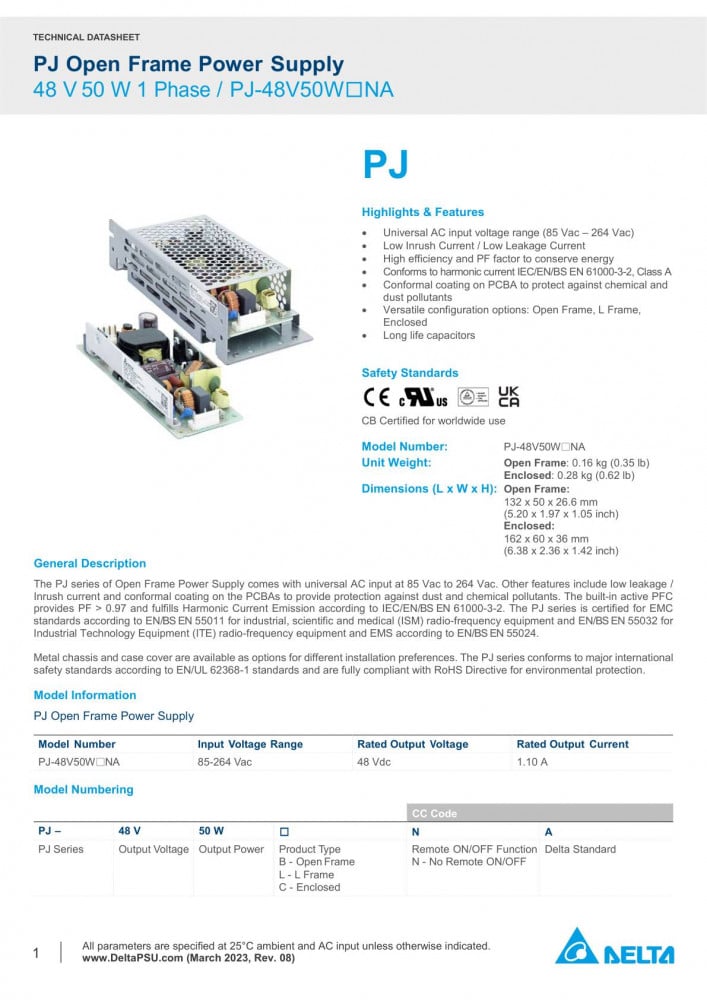 PJ-48V50WBNA datasheet page 1