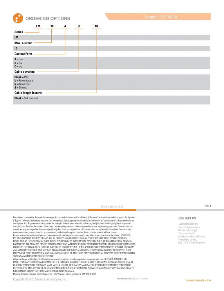 Sensata LM Series technical document page 3