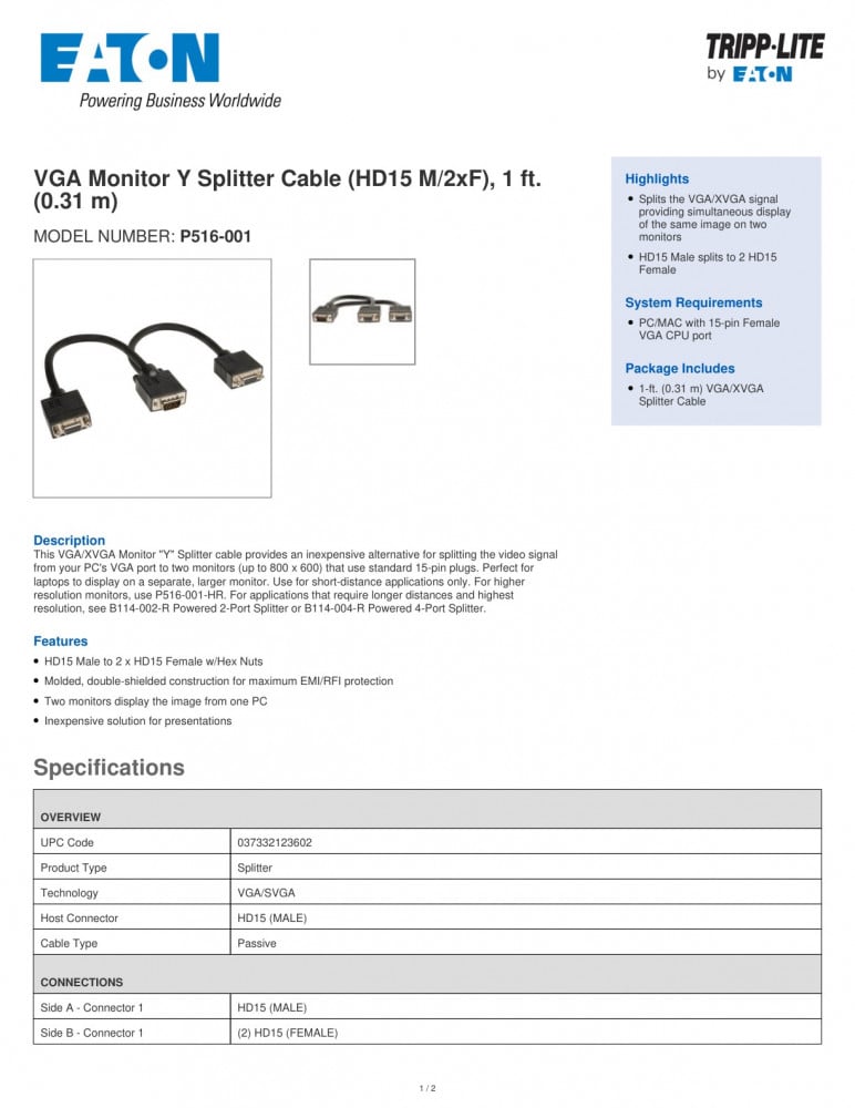 EATON P516-001 technical document page 1