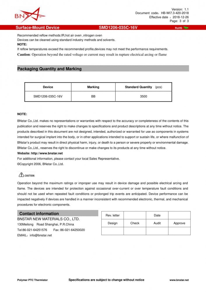 BNstar SMD1206-035C-16V datasheet page 3
