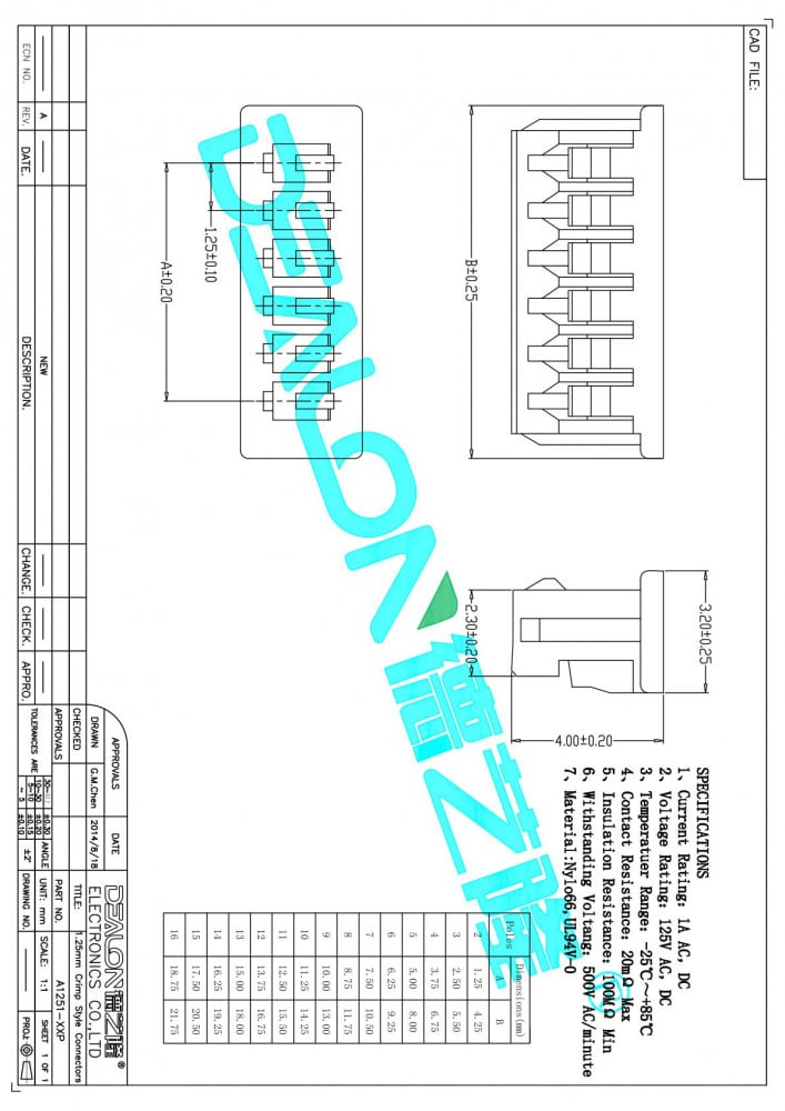 DEALON A1252 connector technical drawing