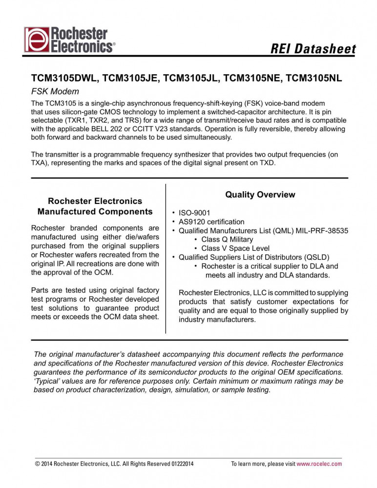 TCM3105NL technical document page 1