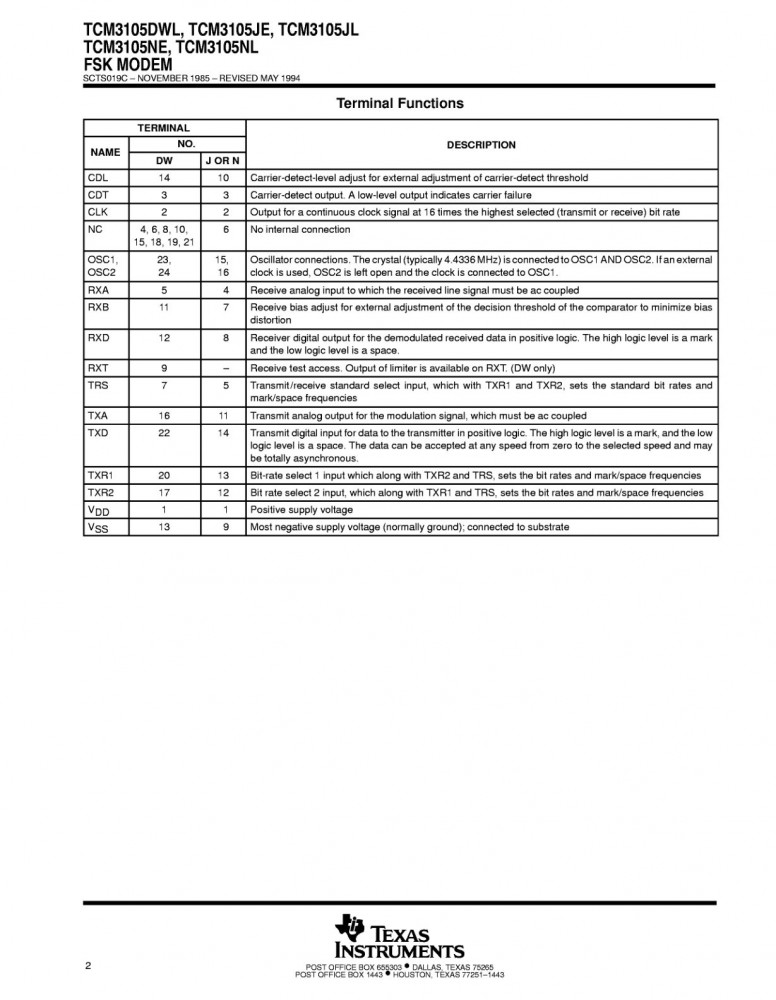 TCM3105NL technical document page 3