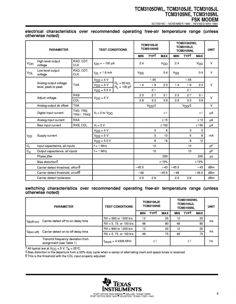 TCM3105NL technical document page 6