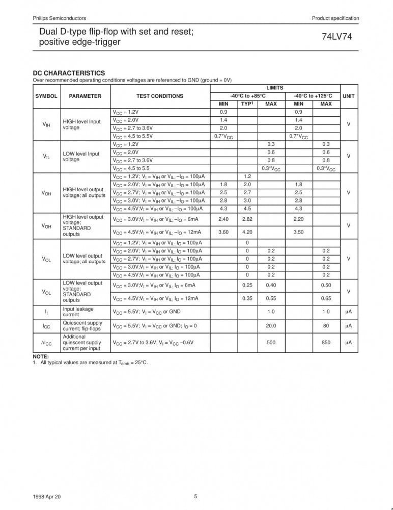 74LV74D datasheet page 5