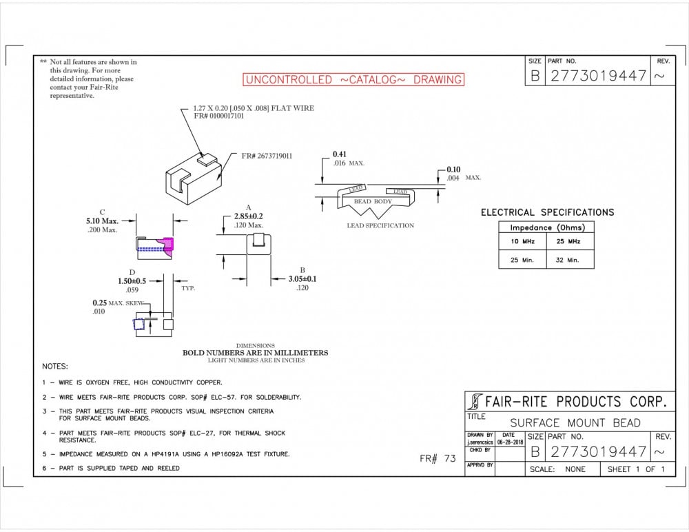Fair-Rite 2773019447 technical document preview