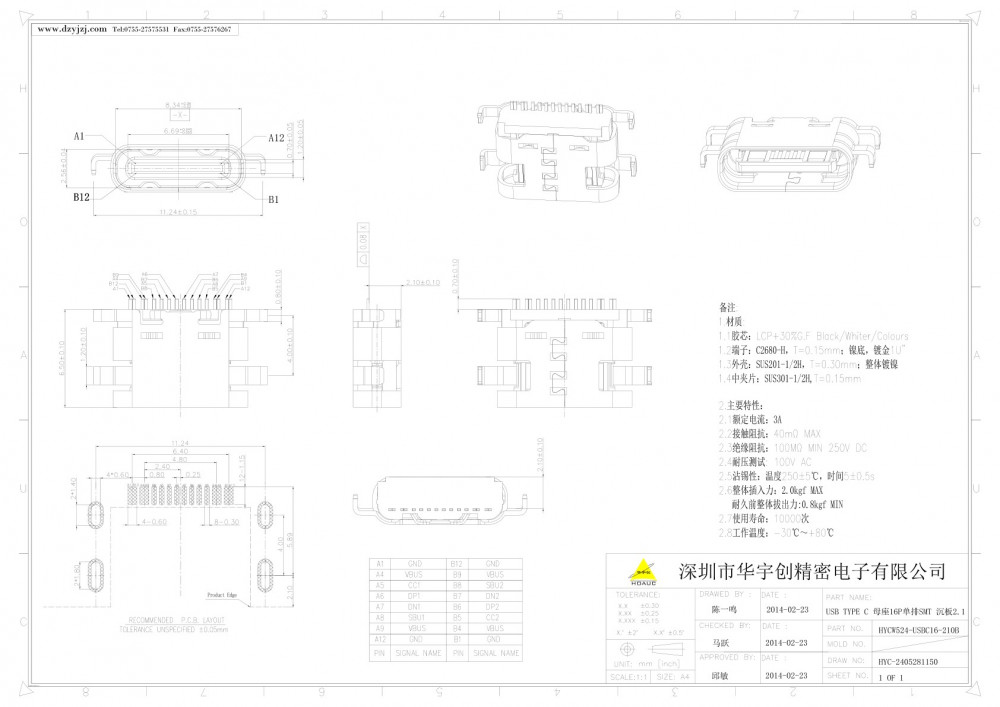 HOAUC HYCW524-USBC16-210B technical document preview