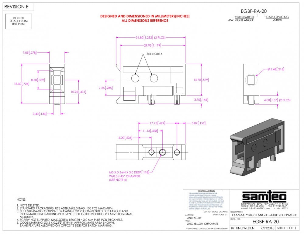 Samtec EGBF-RA-20 technical drawing page 1