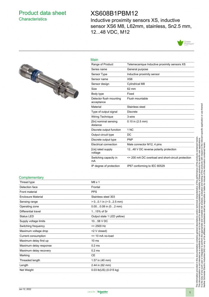 XS608B1PBM12 technical document page 1