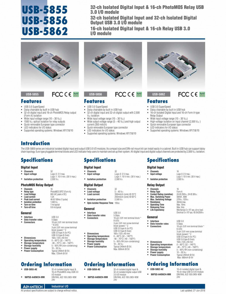 ADVANTECH USB-5862 product documentation image
