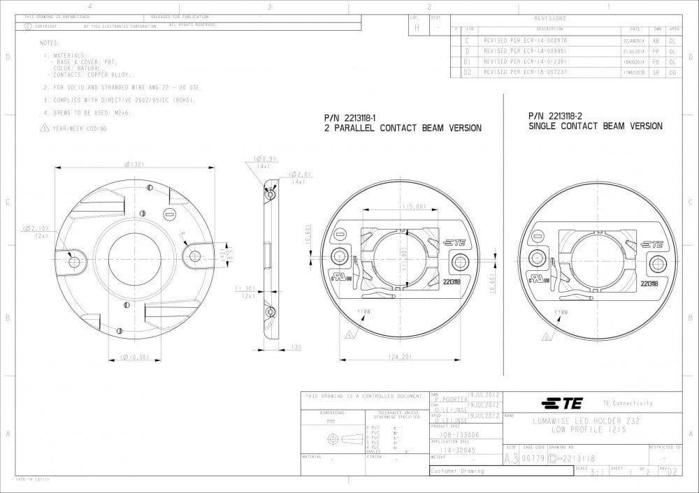 TE Connectivity 2213118-1 technical drawing page 1