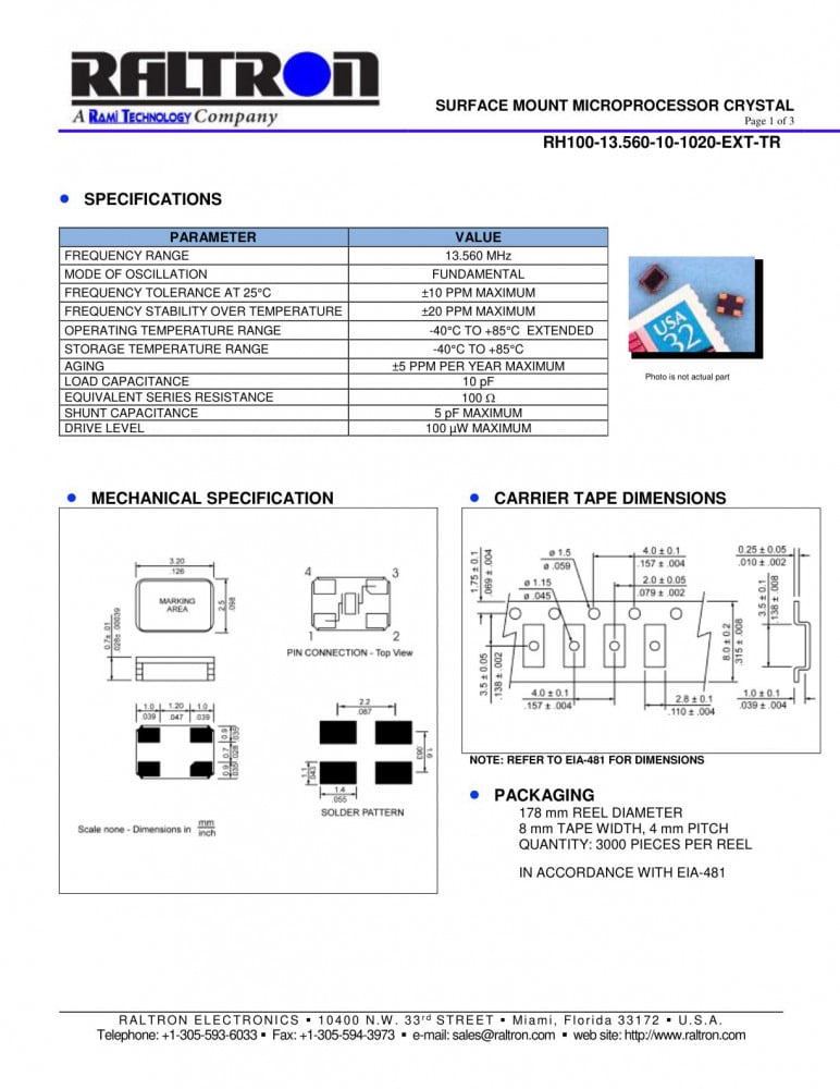 RH100 product documentation page 1