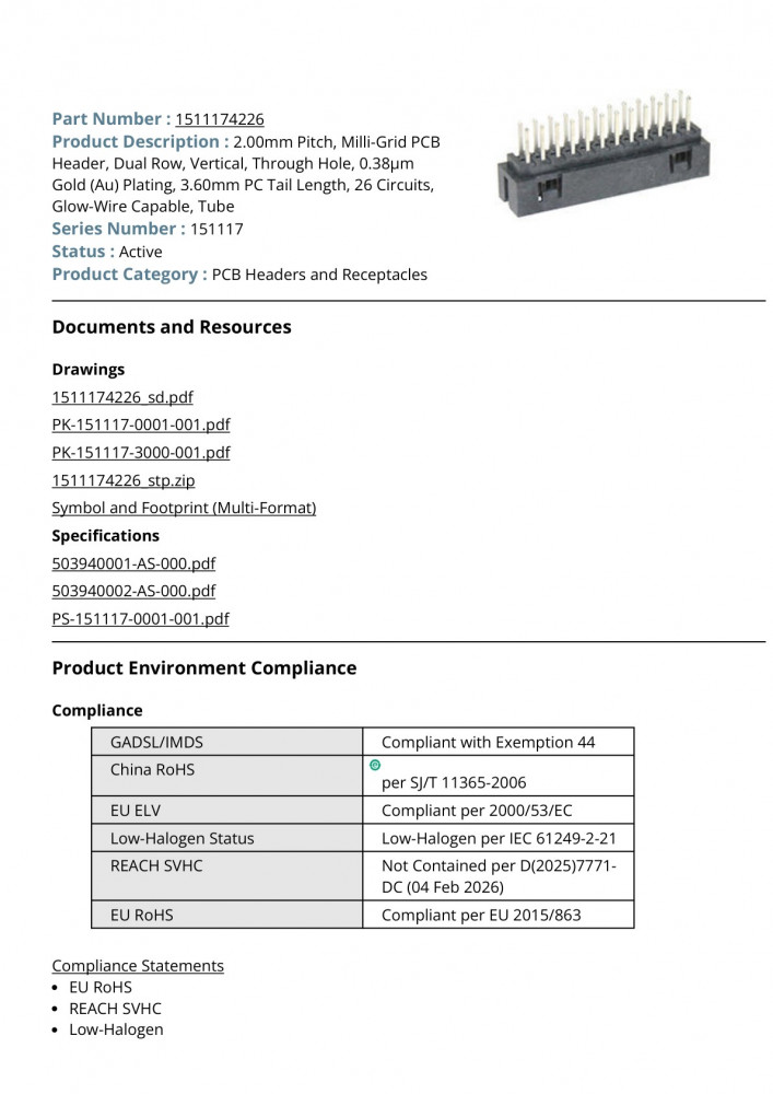MOLEX 151117 product specification page 1