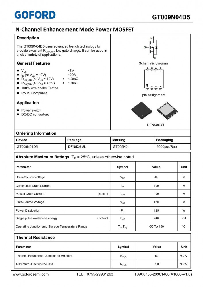 GT009N04D5 datasheet page 1
