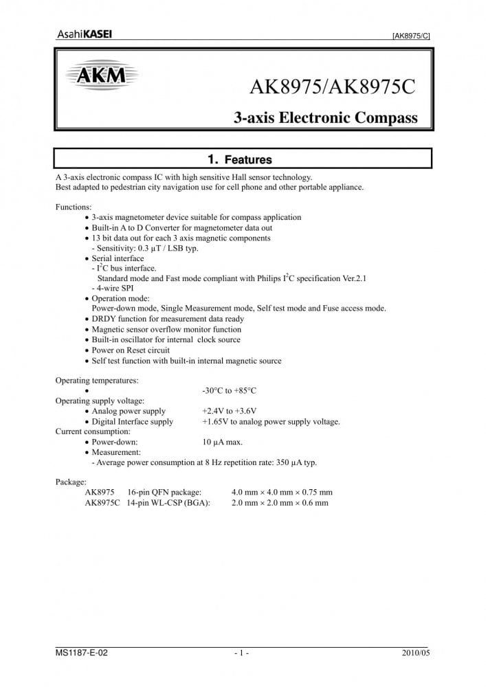 AK8975C datasheet page 1