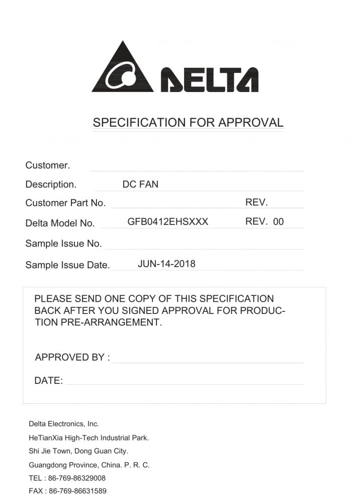 Delta GFB0412EHS-BY52 specification page 1