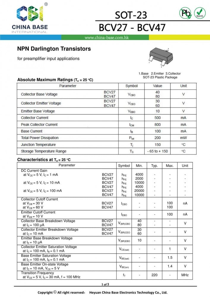 CBI BCV27 datasheet page 1