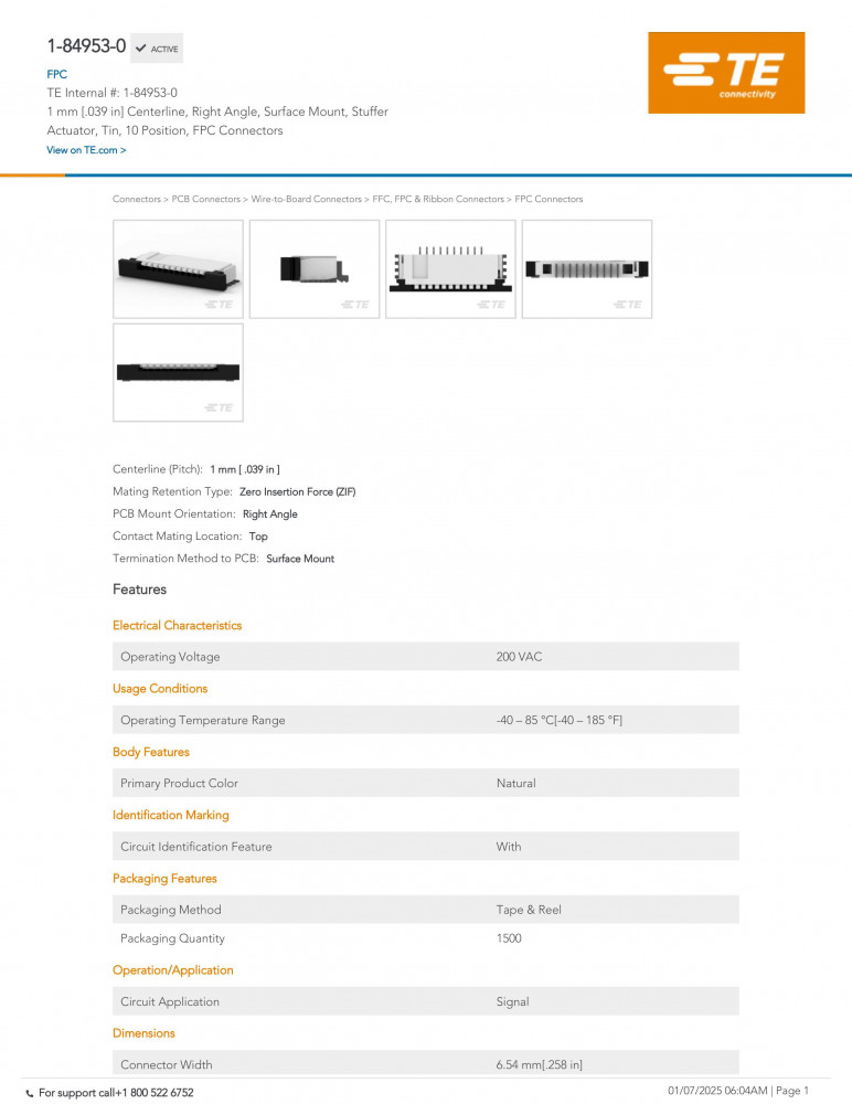 TE Connectivity 1-84953-0 document page 1