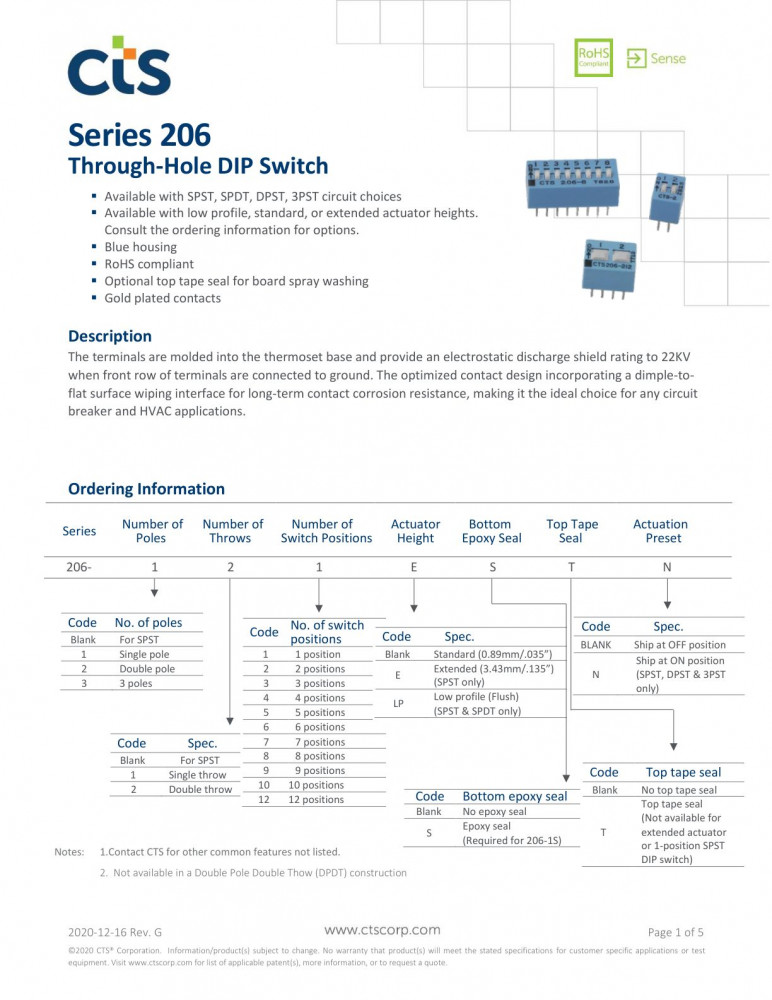 CTS Series 206 DIP switch document page 1