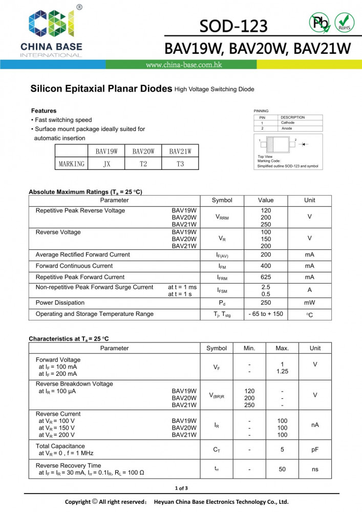CBI BAV21W datasheet page 1