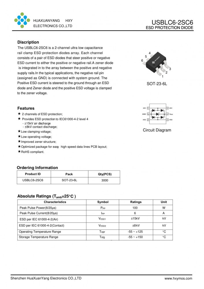 USBLC6-2SC6 technical document page 1