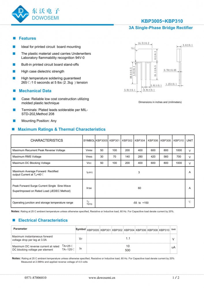 DOWO KBP310 datasheet page 1